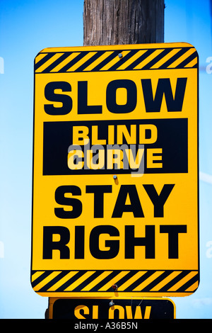 Warning traffic sign, Blind Curve Ahead, Speed 60, Iceland Stock Photo ...