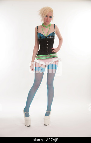 Punk girl in Basque, stocking, and frilly pants Stock Photo - Alamy