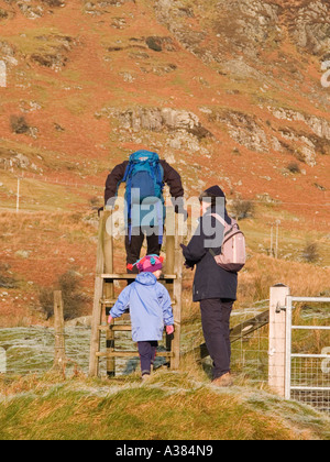 Ladder over fence. Snowdonia National Park, Gwynedd, Wales, United ...