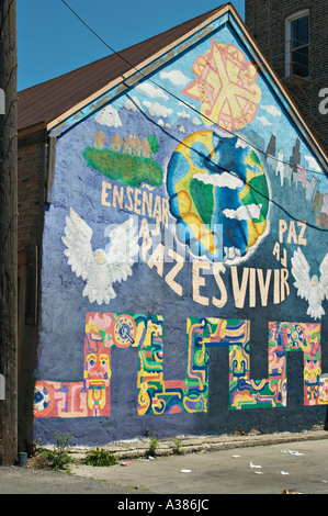 Colourful mural with a Latino theme in Pilsen neighborhood that is ...