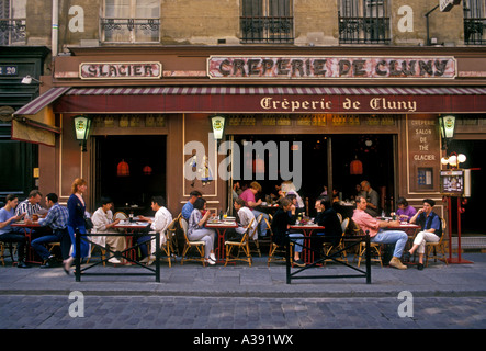 people, tourists, eating, Creperie de Cluny, French restaurant, French ...