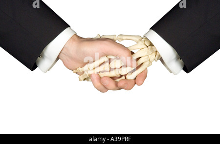 Business man shaking skeletons hand black Stock Photo - Alamy