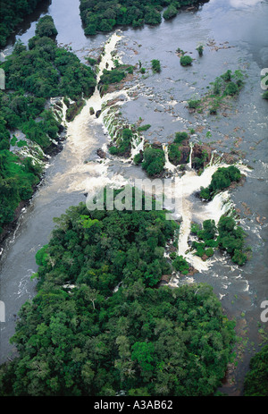 Aerial view of Jari River coming down from Guyana Highlands and lush ...