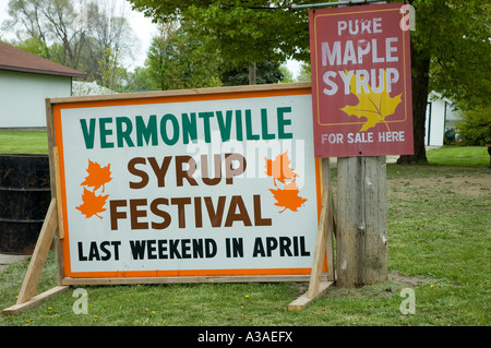 Signs for Vermontville Maple Syrup Festival, Michigan, USA Stock Photo ...