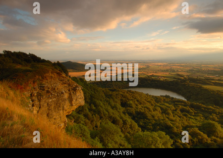Whitestone Cliff and Lake Gormire at summer sunset on the Cleveland Way ...