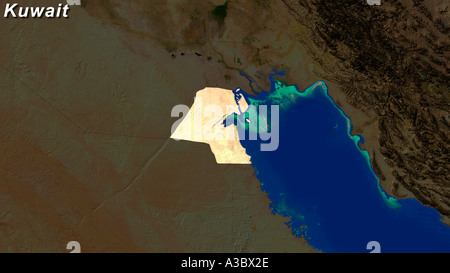 Satellite Image Of Kuwait Highlighted Stock Photo - Alamy