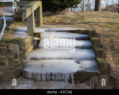 Stairway covered with ice Stock Photo - Alamy