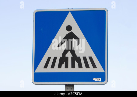 Pedestrian crossing. Square blue and white road sign with walking man ...