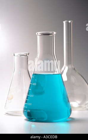 Laboratory labware for science experiments, white background Stock ...