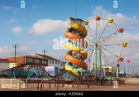 Funfair rides on Cleethorpes Beach, Cleethorpes, Lincolnshire, England ...