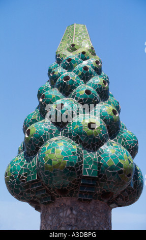 Closeup of a chimney on the roof of Palau Guell by Antoni Gaudi ...