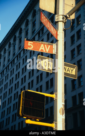 5th Avenue and Broadway junction street signs, New York, America Stock ...