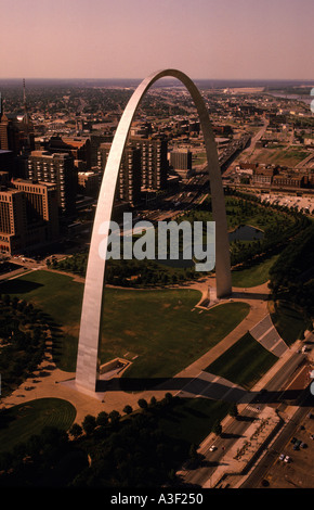 Aerial view of St. Louis, Missouri, where the Mississippi and Missouri ...