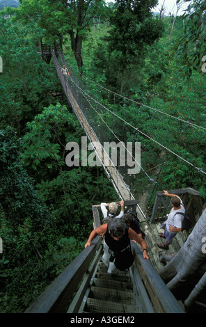 Tourists using the Canopy Walkway in the village of Falealupo Savaii ...