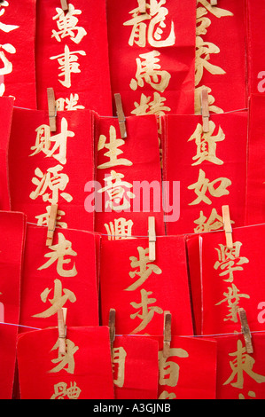 Traditional Red and gold banners sold during Chinese Lunar New Year ...