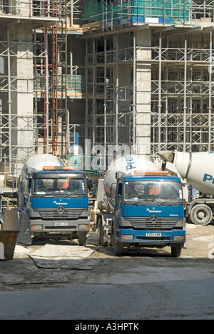 Ready mixed concrete lorry unloading into ground floor slab foundation ...