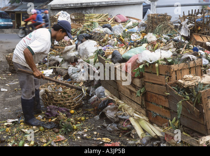 A man sifting through rubbish in the filthy river Bagmati in Kathmandu ...