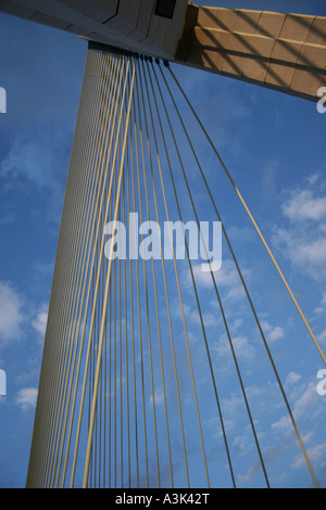 A-frame and cable supports on the Flintshire Bridge crossing the river ...