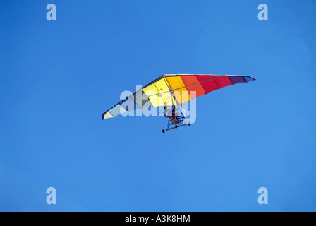 Microlite lightweight single engine aircraft against a blue sky Stock ...