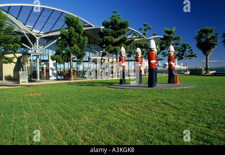 Bollards of artist Jan Mitchell at the seaside promenade, waterfront ...