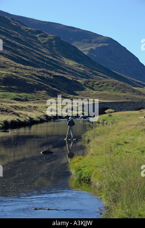 Fishing in River Clunie in Glen Clunie near Braemar Grampian mountains ...