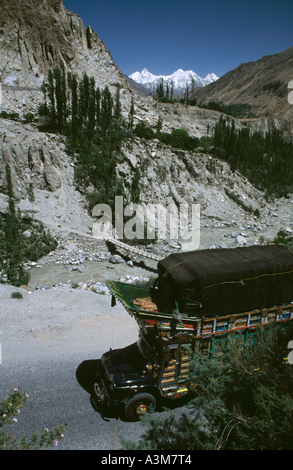 bridge on the river in gilgit baltistan , beautiful mountain village in ...