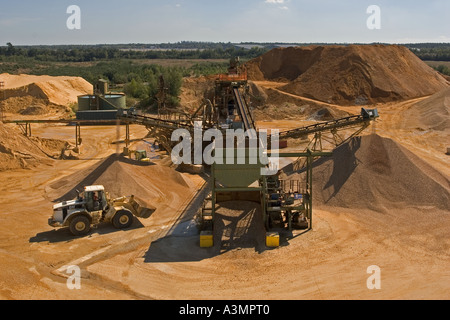 Aerial of construction aggregates gravel quarry, Sechelt, Sunshine ...