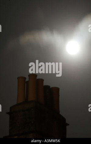 Chimney with the moon in England Stock Photo - Alamy