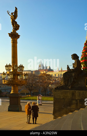 View of Jan Palach Square with statue of composer Antonín Dvořák and ...