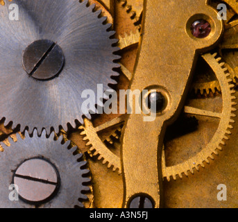 Gears. Clock mechanical gears close up. Interior of watch mechanism ...