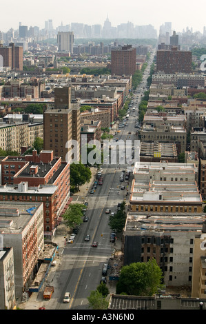 Apartment building rooftop in Harlem, New York City during a full moon ...