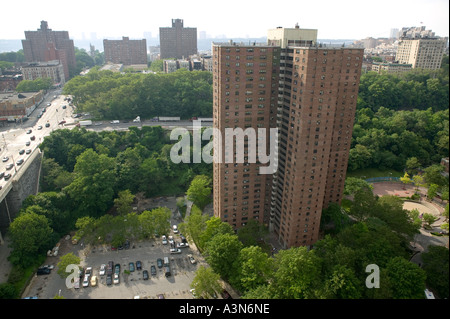 Apartment building rooftop in Harlem, New York City during a full moon ...