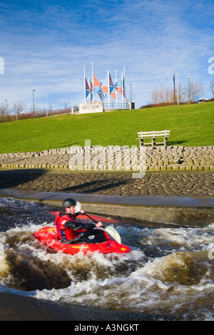 A man in a canoe at the Tees Barrage International White Water Centre ...