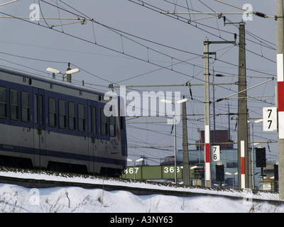 Railway track and catenary municipal railway Stock Photo - Alamy