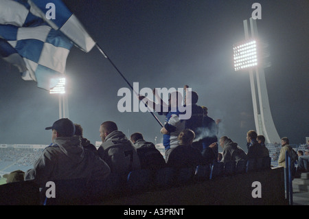 Fans of the Lech Poznan football club at a stadium, Poznan, Poland ...