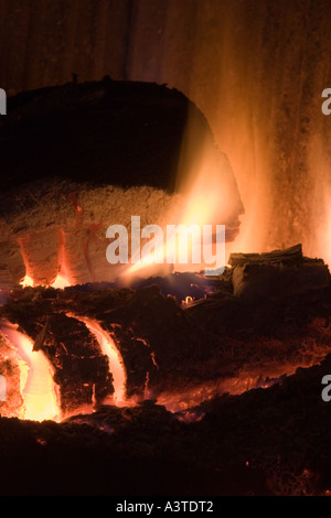 Burning logs alight inside a wood burning stove Stock Photo - Alamy