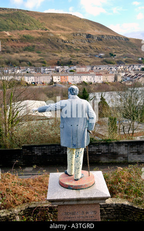 Statue of 19th century coal owner Archibald Hood at Llwynypia Rhondda ...