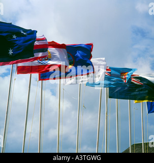 Colorful flags fly countries on a boat in the wind Stock Photo - Alamy