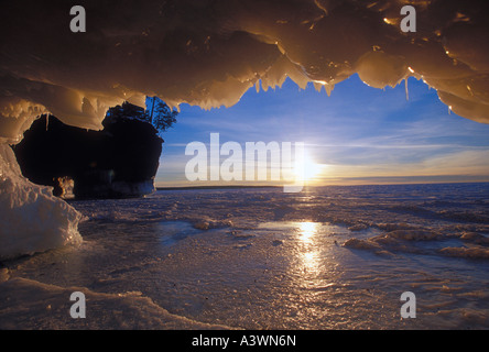 The ice covered sea caves of Lake Superior at Squaw Point in Apostle ...