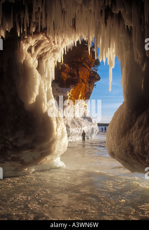 The ice covered sea caves of Lake Superior at Squaw Point in Apostle ...