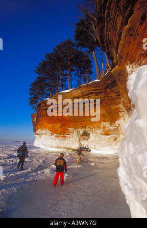 The ice covered sea caves of Lake Superior at Squaw Point in Apostle ...