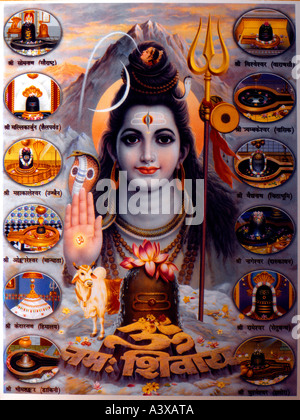 shiva the destroyer with third eye and trident in the clouds. blue man ...