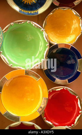 Display of patterned colorful plates for sale in a retail store, USA ...