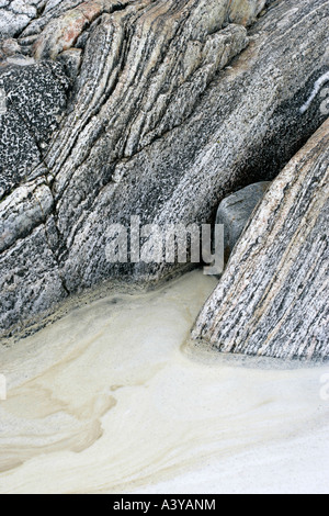 Striped gneiss rocks on beach in the outer Hebrides, Scotland Stock ...