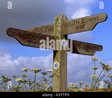 Signpost on the South Downs pointing towards Brighton East Sussex ...