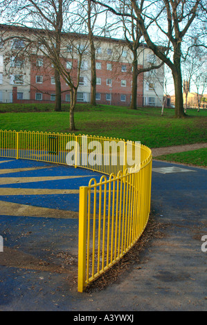 yellow metal railings in a playground, closeup of photo Stock Photo - Alamy