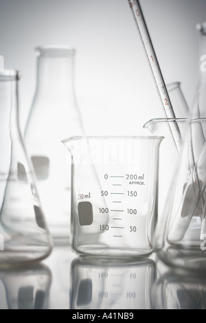 Chemistry, chemical reaction, chemistry lab, beakers, glass containers ...