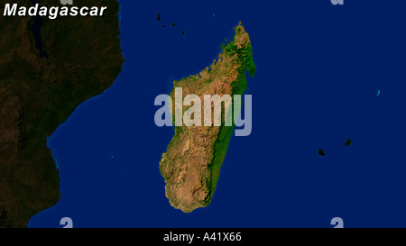 Satellite Image Of Madagascar Highlighted Stock Photo - Alamy
