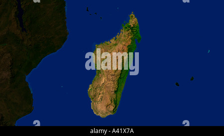 Satellite Image Of Madagascar Highlighted Stock Photo - Alamy