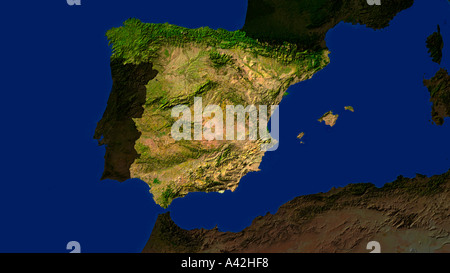 Highlighted Satellite Image Of Spain Stock Photo - Alamy